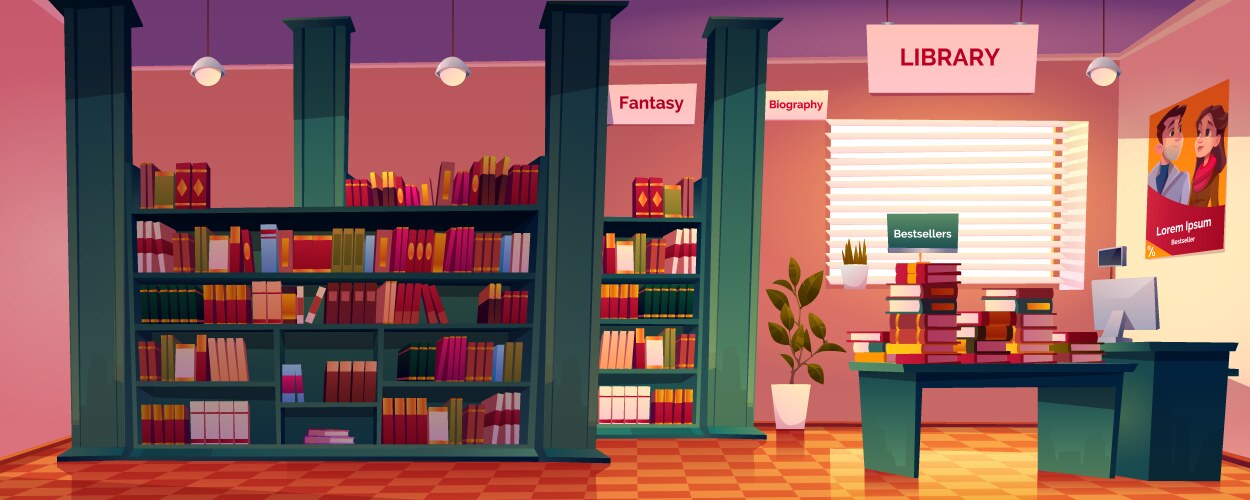 Library interior empty room for books reading Vector Image