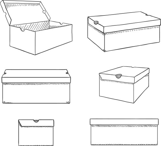 Open shoe box outline drawing Royalty Free Vector Image