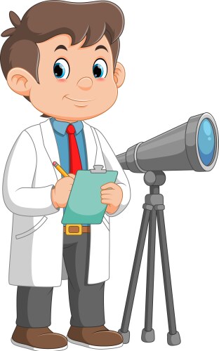 Cute boy looking through a microscope Royalty Free Vector