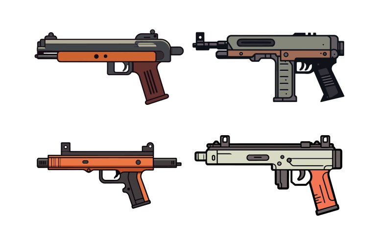 Submachine gun set hand Royalty Free Vector Image