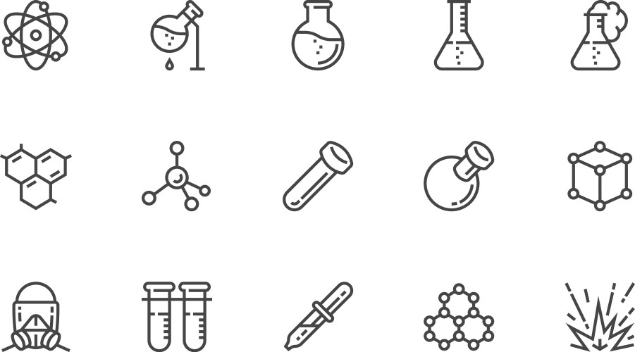Checkbox chemistry lab and messenger line icons Vector Image