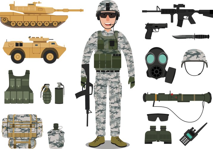 Cartoon army soldier boy big set for animation Vector Image