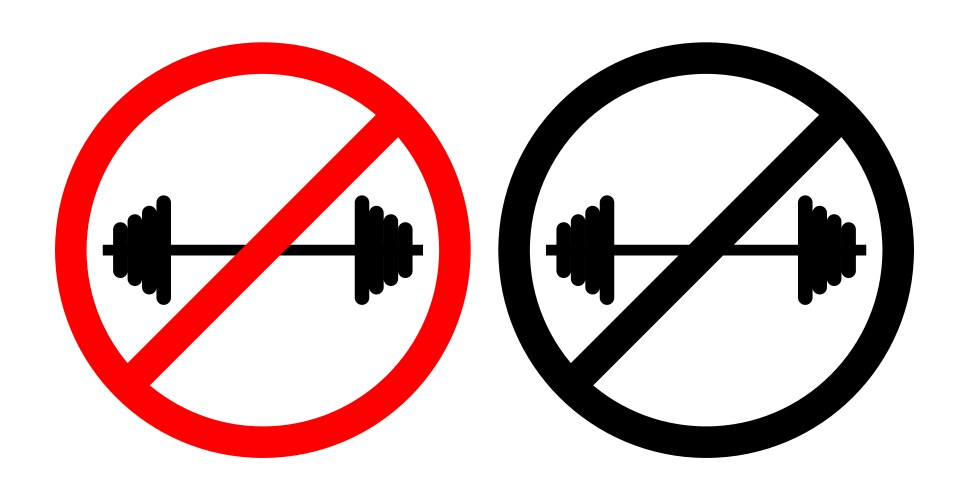 Forbidden barbell sign avoid gym exercise symbol Vector Image