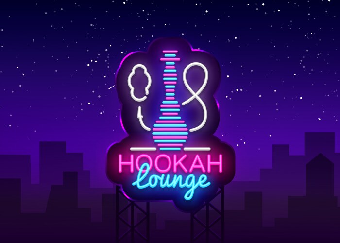 Hookah neon sign lounge logo Royalty Free Vector Image
