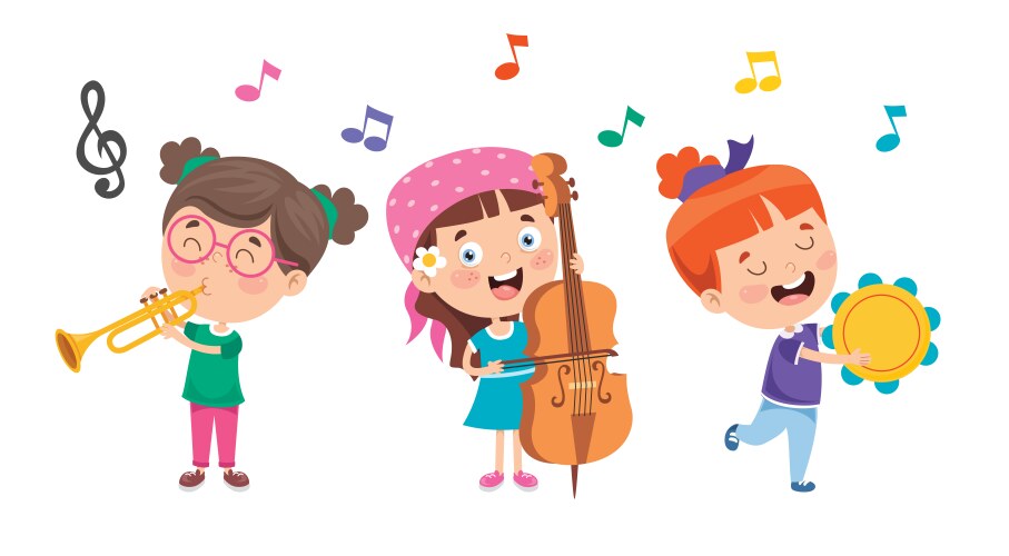 Cartoon kids with music notes Royalty Free Vector Image