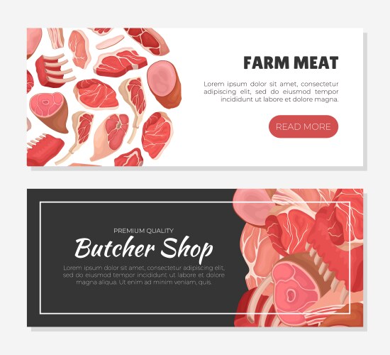 Meat products menu banner design with beef steak Vector Image