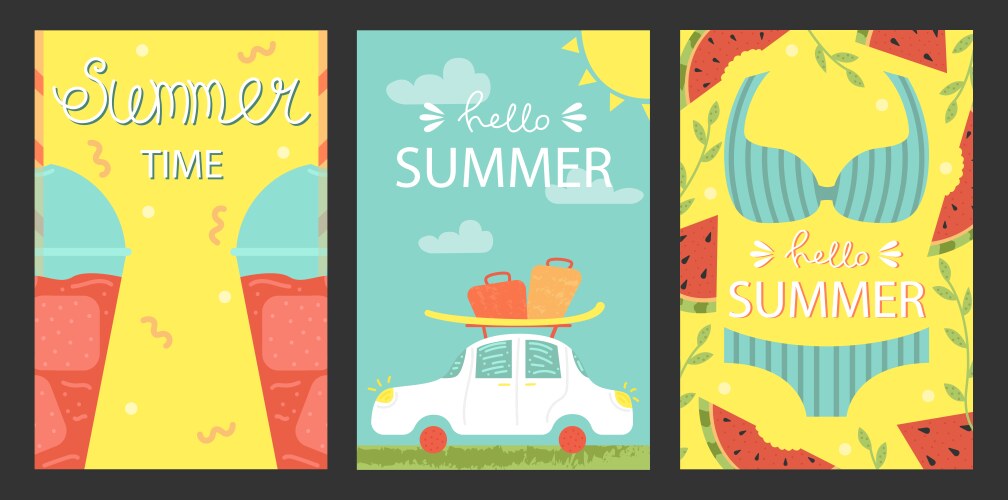 Summer camp cartoon posters with tent and campfire