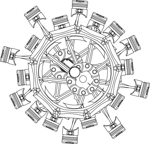 Disassembled radial engine on a white Royalty Free Vector