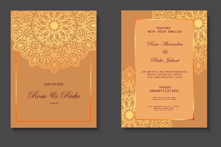 Gold and blue wedding invitation mandala design Vector Image
