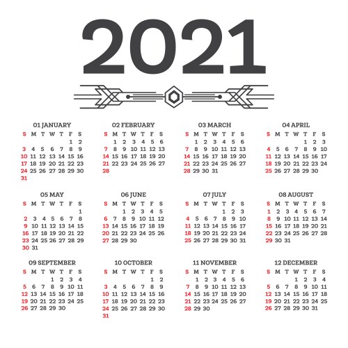 Calendar for 2021 on white background Royalty Free Vector