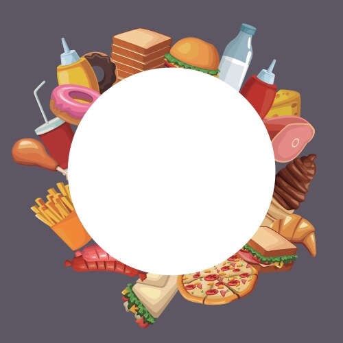 Bundle delicious fast food menu frame around Vector Image