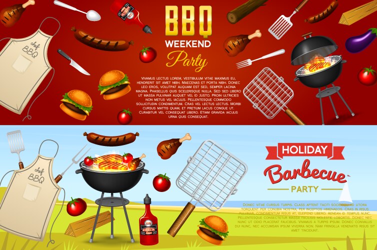 Barbecue grill elements set isolated on red Vector Image