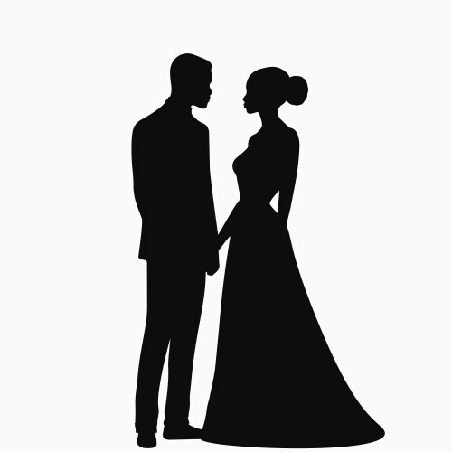 Bride and groom silhouettes Royalty Free Vector Image