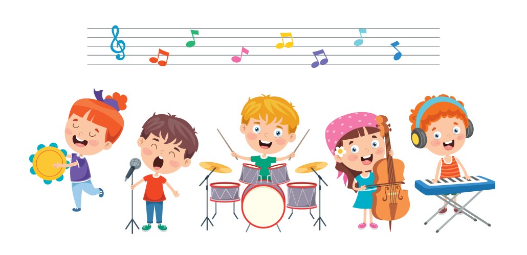 Cartoon kids with music notes Royalty Free Vector Image