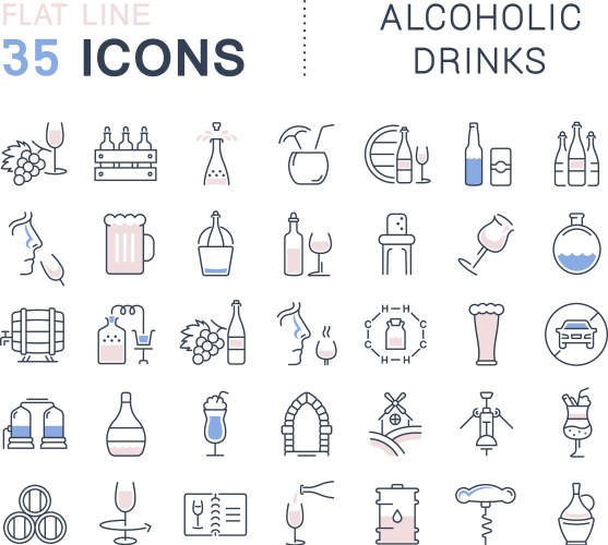 Alcohol drinks and cocktails icon set Royalty Free Vector