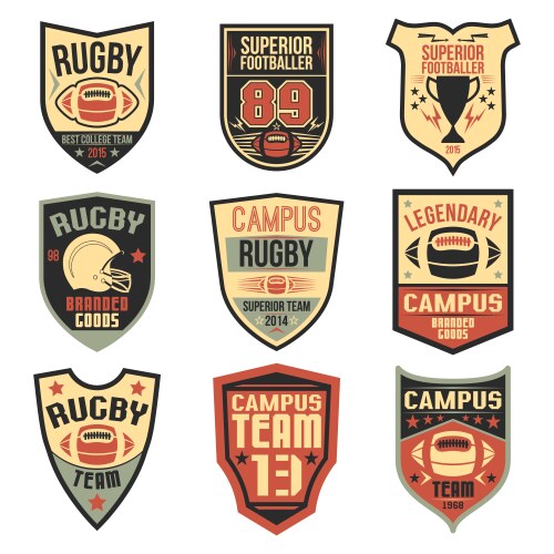 College rugby team emblems Royalty Free Vector Image