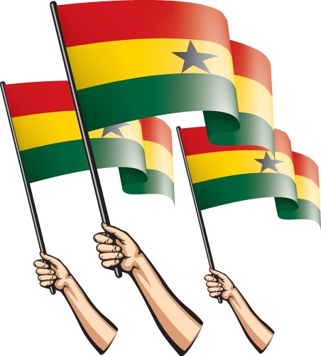 Ghana flag and hand on white background Royalty Free Vector