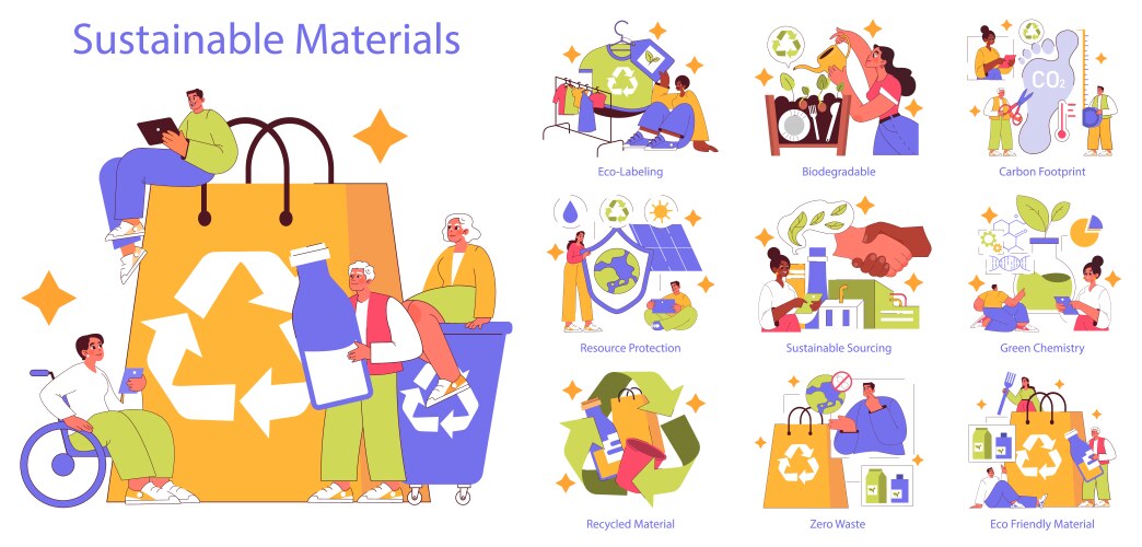 Sustainable materials flat Royalty Free Vector Image