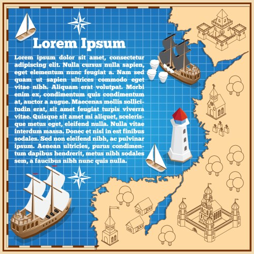 Pirate map with the route to treasures Royalty Free Vector