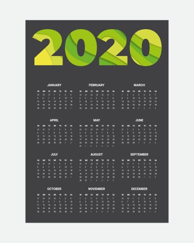 2020 calendar - template mock up Royalty Free Vector Image