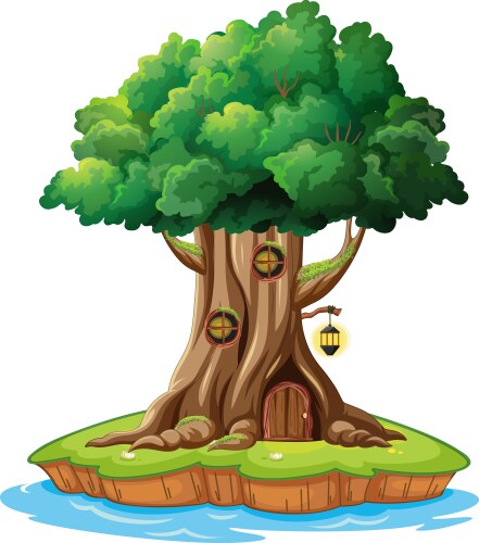 Fantasy tree house inside trunk Royalty Free Vector Image