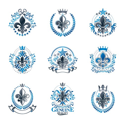 Royal symbols lily flowers floral and crowns Vector Image