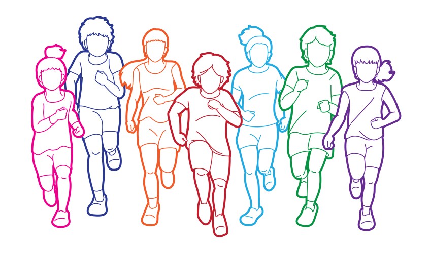 Group children running together cartoon graphic Vector Image
