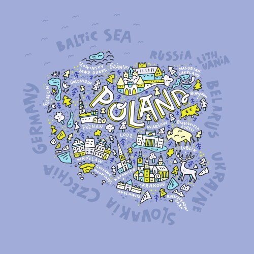 Poland Map with Geographic Symbols Royalty Free Vector Image