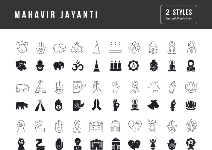 Jainism indian religion symbols jain dharma icons Vector Image