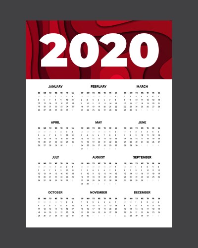 2020 calendar - template mock up Royalty Free Vector Image