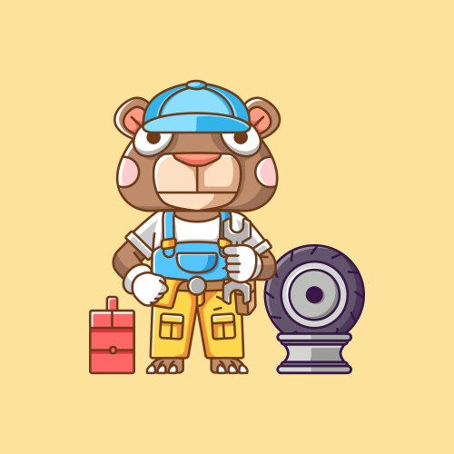 Cute cow mechanic with tool at workshop cartoon Vector Image
