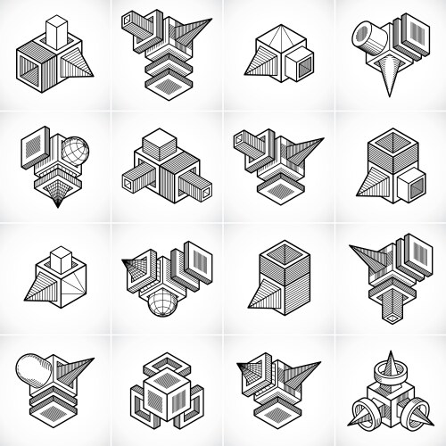 3d geometric shapes isometric linear forms cube Vector Image 3d geometric shapes isometric linear forms cube Vector Image