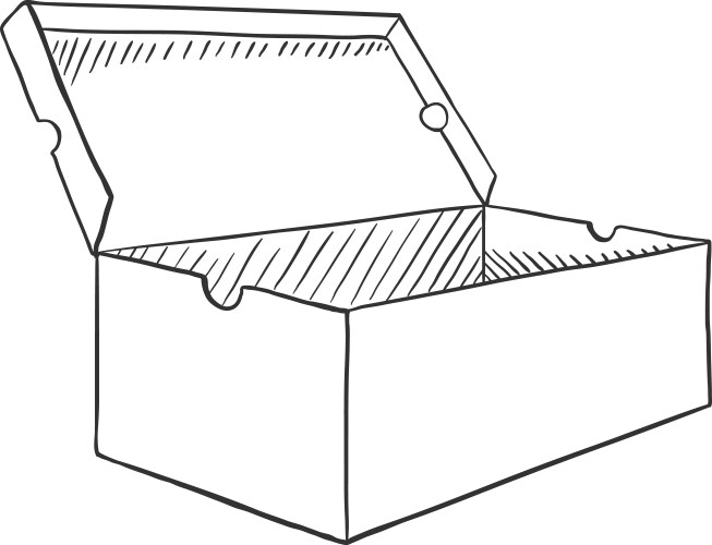 Open shoe box outline drawing Royalty Free Vector Image