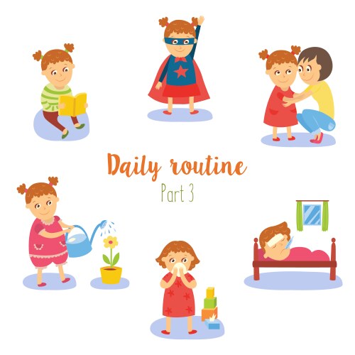 Cartoon kid daily routine activities set Vector Image