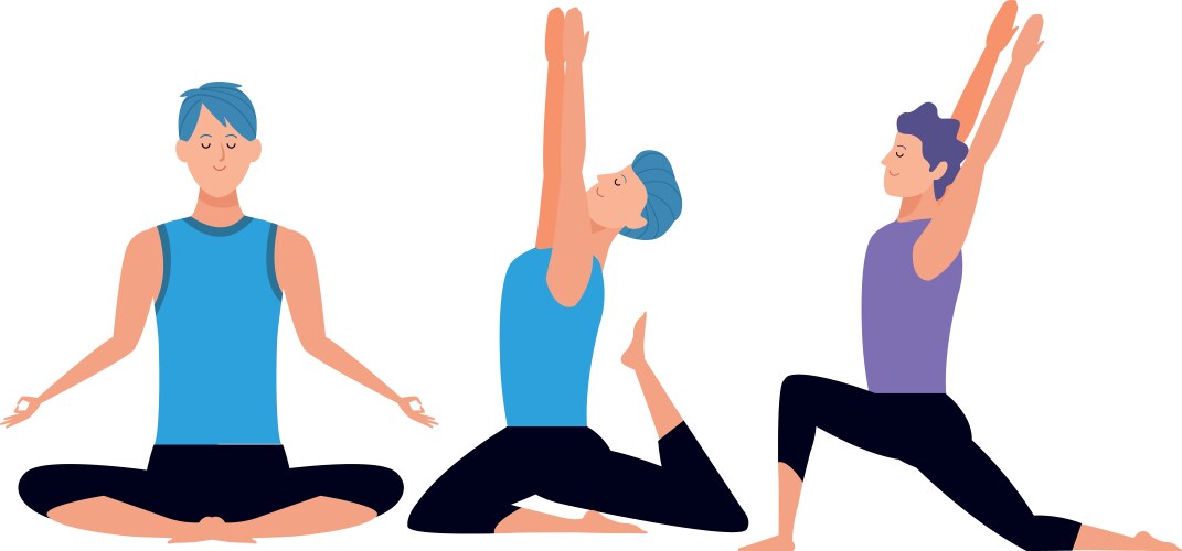 Men yoga poses Royalty Free Vector Image - VectorStock