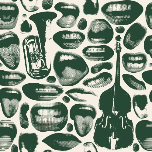 Music seamless pattern with lips that smile Vector Image
