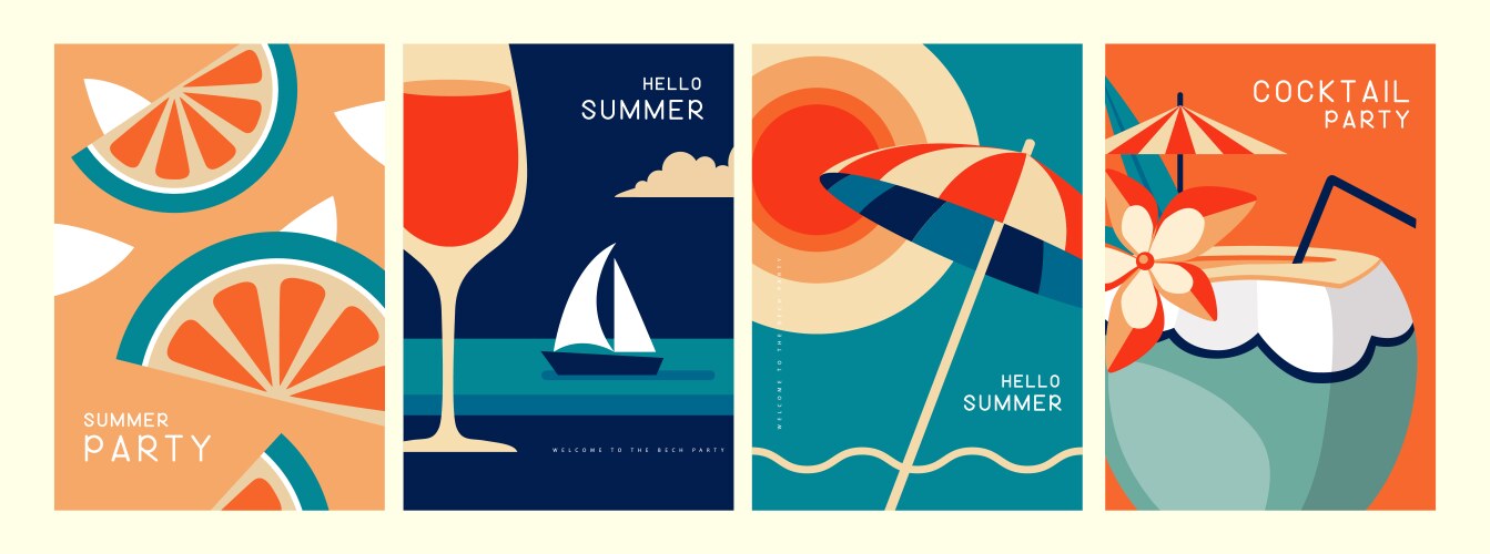 Set of retro posters with summer attributes Vector Image