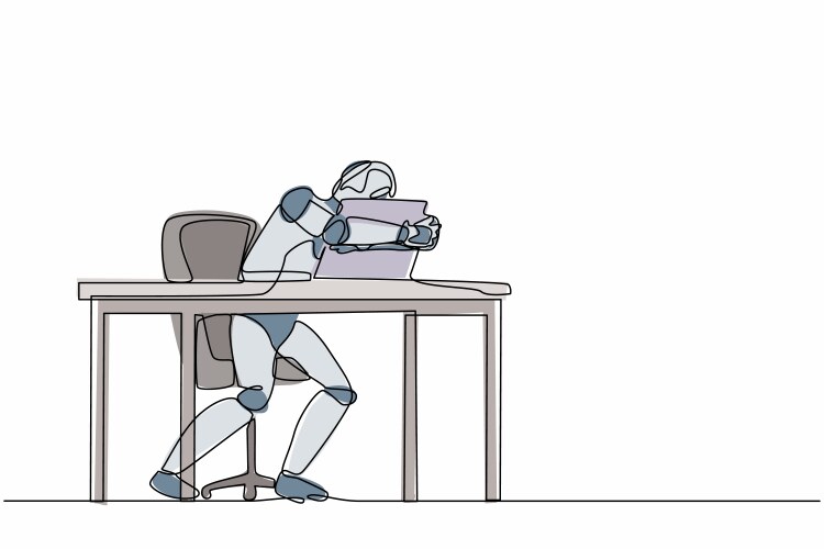 Single Continuous Line Drawing Robot Standing Vector Image