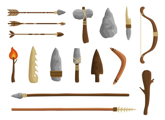 Cartoon stone age tools Royalty Free Vector Image