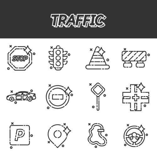 Traffic jam transport collection icons set Vector Image