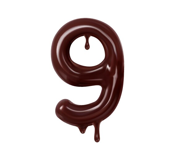 Chocolate number nine with dripping glossy texture