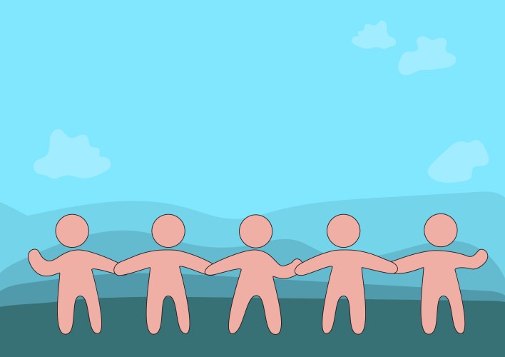 Five standing people drawing holding hands Vector Image