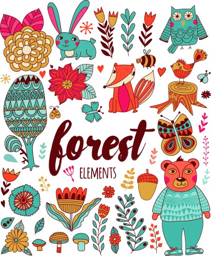 Autumn forest design elements in doodle style Vector Image