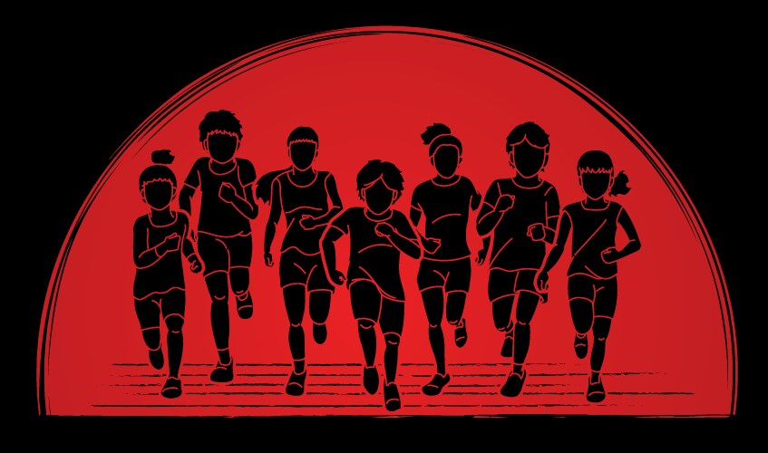 Group children running together cartoon Royalty Free Vector