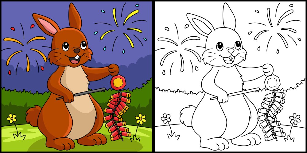 Rabbit mandala coloring page colored Royalty Free Vector