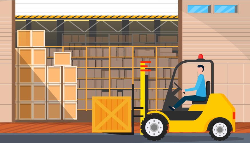 Warehouse worker working with forklift Royalty Free Vector