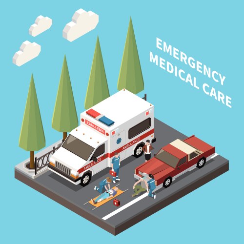 Emergency team isometric composition Royalty Free Vector