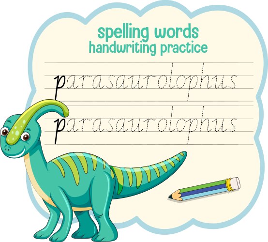 Spelling words dinosaur handwriting practice Vector Image