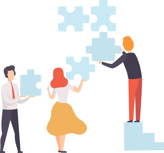 Business team building bridge over cliff Vector Image