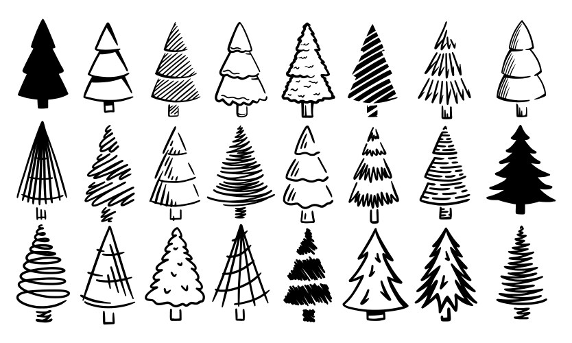 Doodle christmas tree winter holiday hand drawn Vector Image